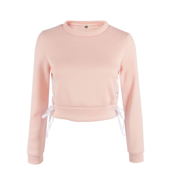 Tops | Pink Or Gray Lace Up Pullover Sweatshirt | Poshmark